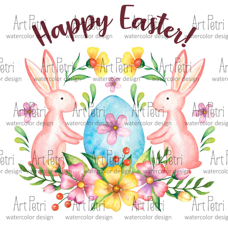 Watercolor Easter Clipart, Happy Easter Clipart, Folk Art Easter ...