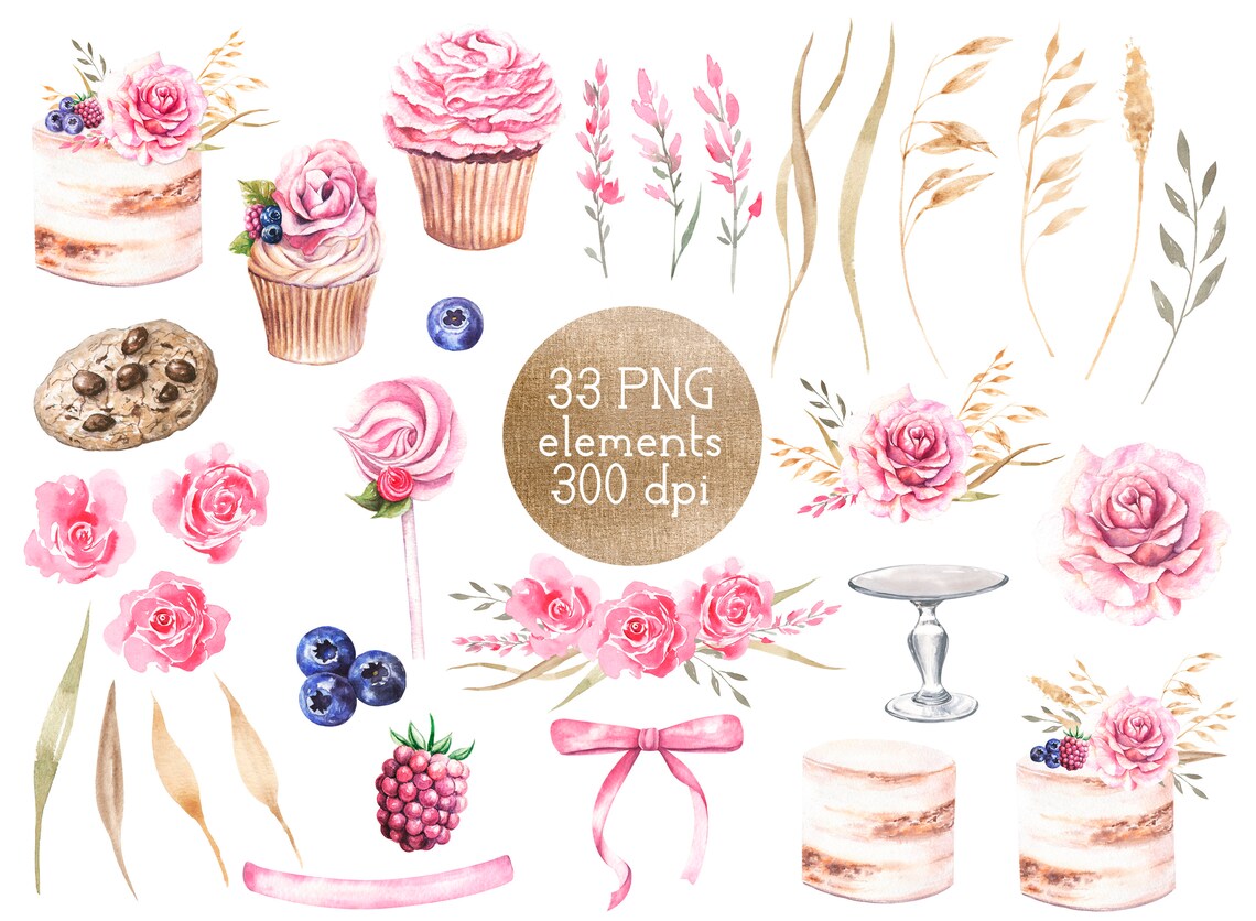 Boho Bakery Watercolor Clipart Bakery Handpainted Clipart - Etsy