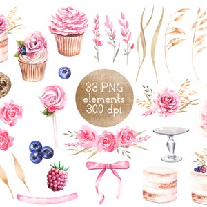 Boho Bakery Watercolor Clipart, Bakery Handpainted Clipart, Boho ...