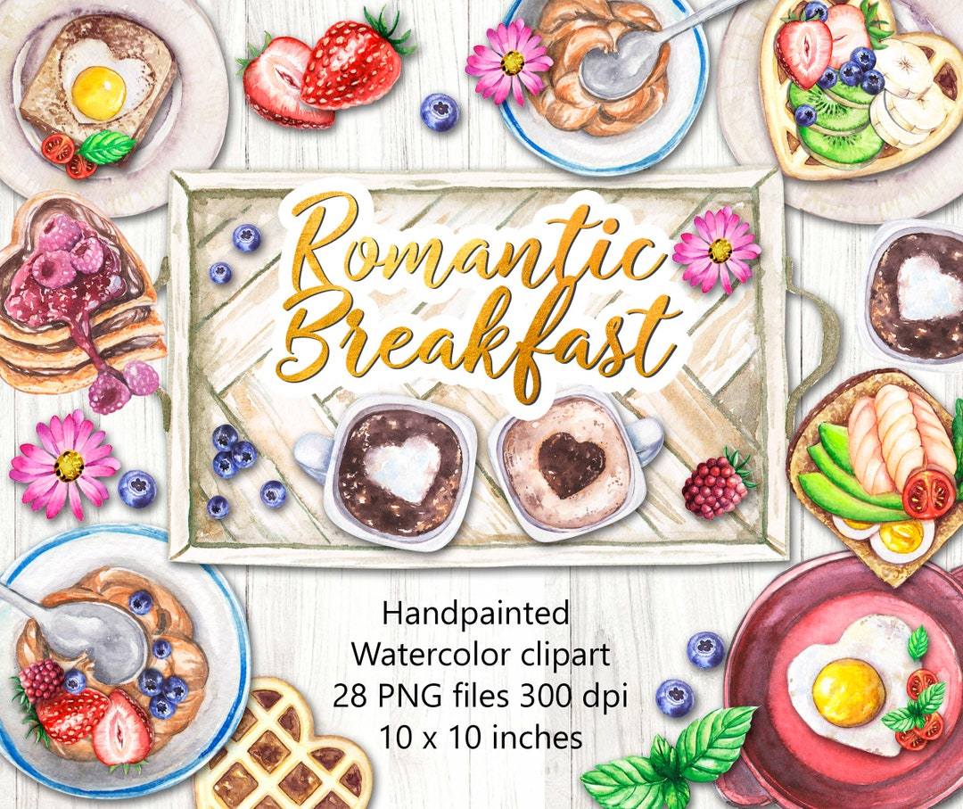 Romantic Breakfast, Valentines Breakfast, Clipart, Valentines Clipart ...