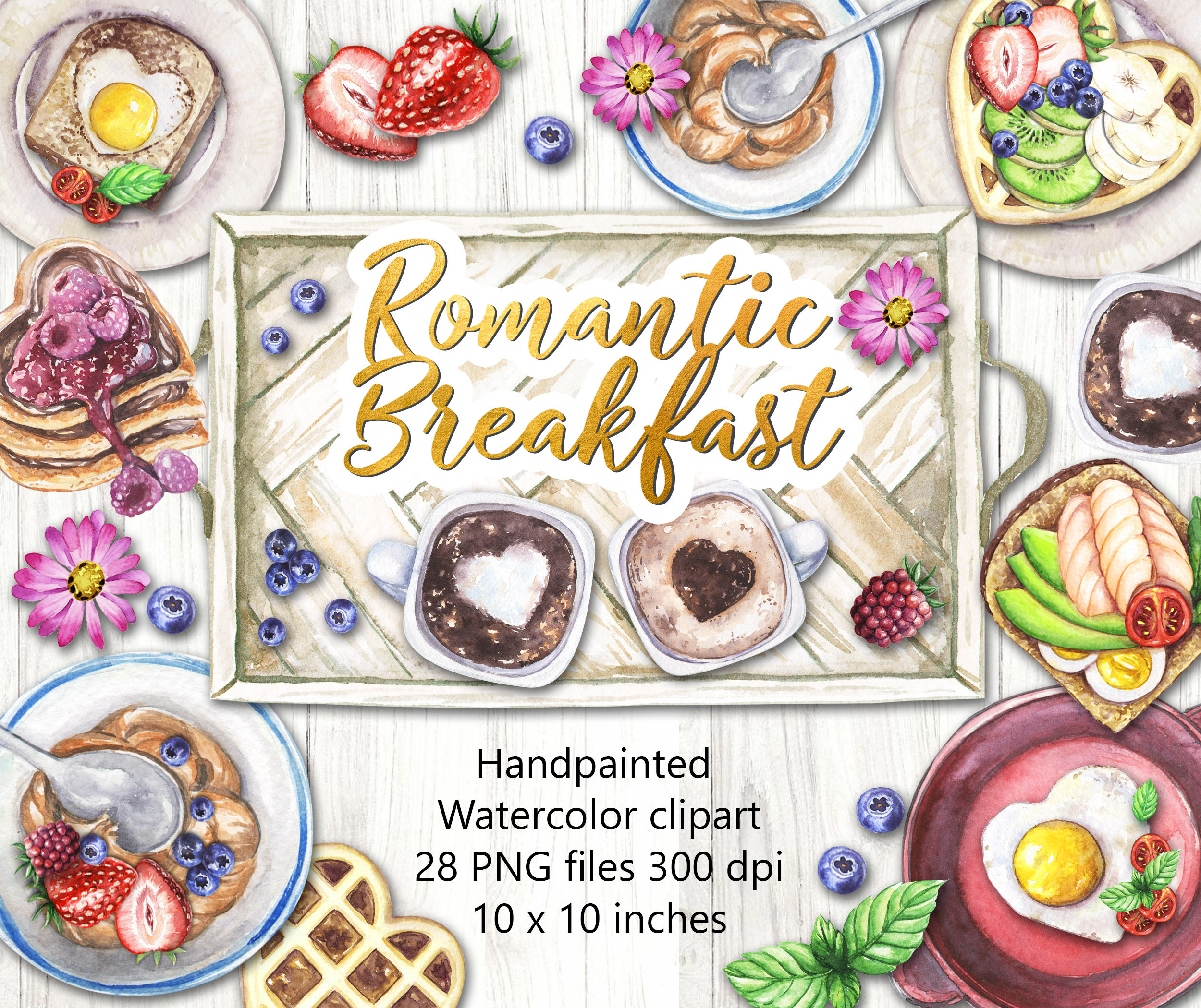 Romantic Breakfast, Valentines Breakfast, Clipart, Valentines Clipart ...