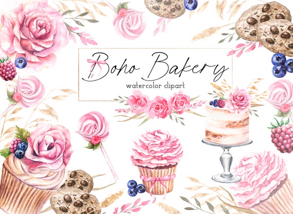Boho Bakery Watercolor Clipart Bakery Handpainted Clipart - Etsy