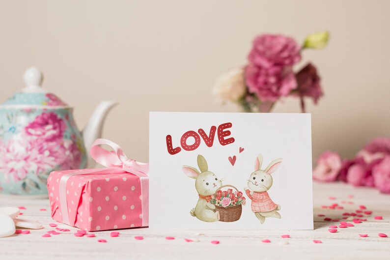 Cute Bunnies Valentine's Day Clipart, Watercolor Love Clip Art, Wedding ...