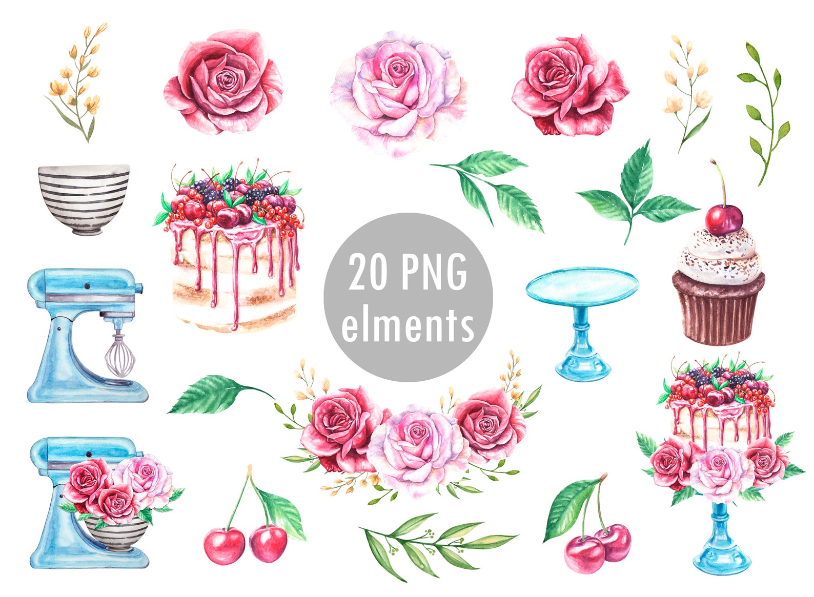 Lovely Bakery Watercolor Clipart Bakery Logo Clipart Cake | Etsy