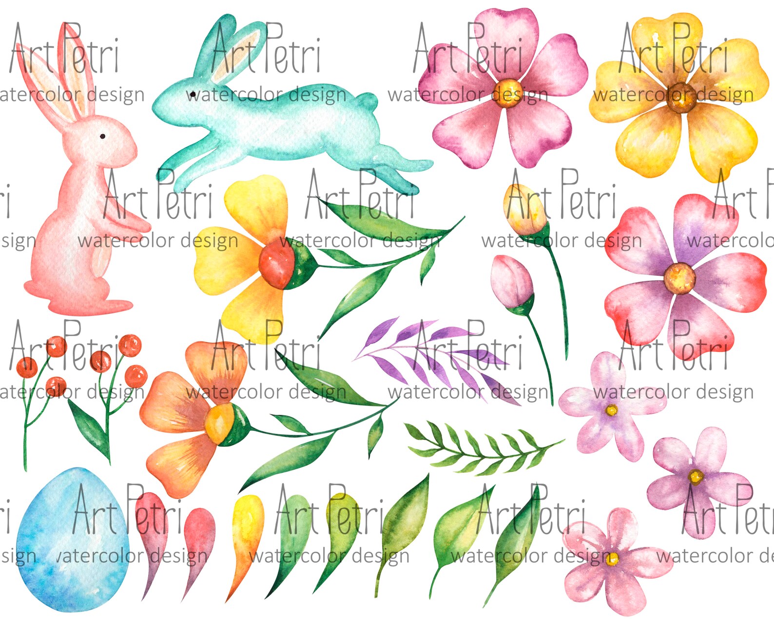 Watercolor Easter Clipart, Happy Easter Clipart, Folk Art Easter ...