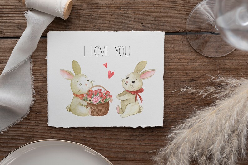 Cute Bunnies Valentine's Day Clipart, Watercolor Love Clip Art, Wedding ...