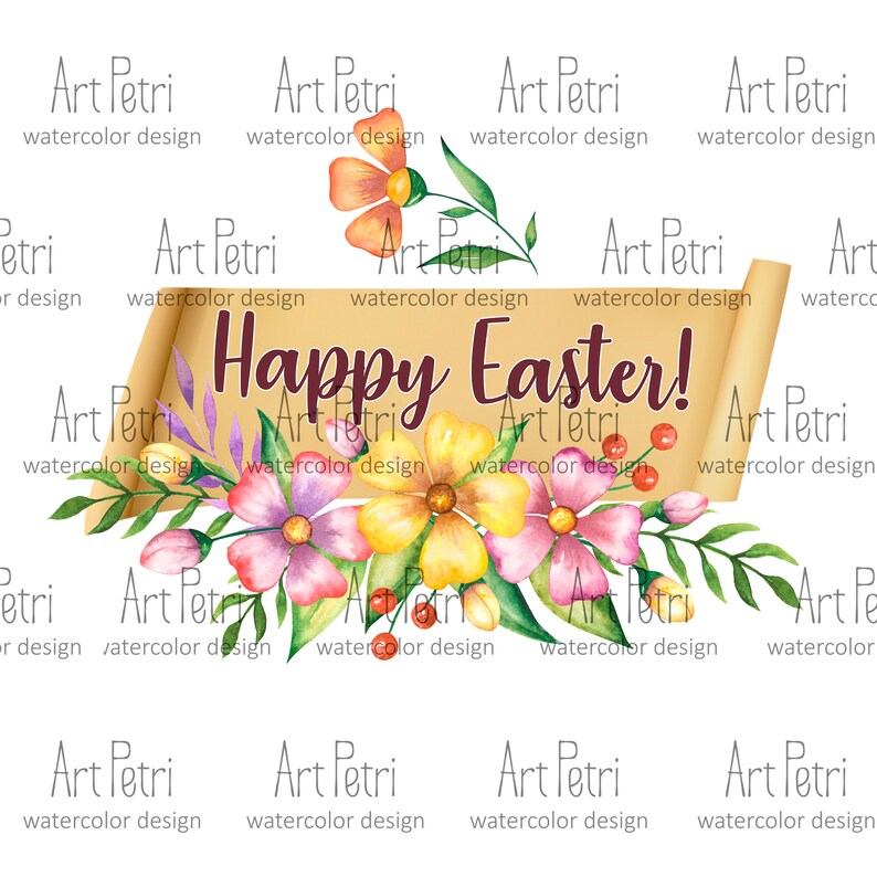 Watercolor Easter Clipart, Happy Easter Clipart, Folk Art Easter ...