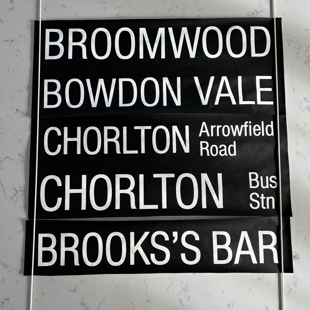 1980s Bus Sign INDIVIDUAL Place-name Manchester 2 Broomwood / Bowdon ...
