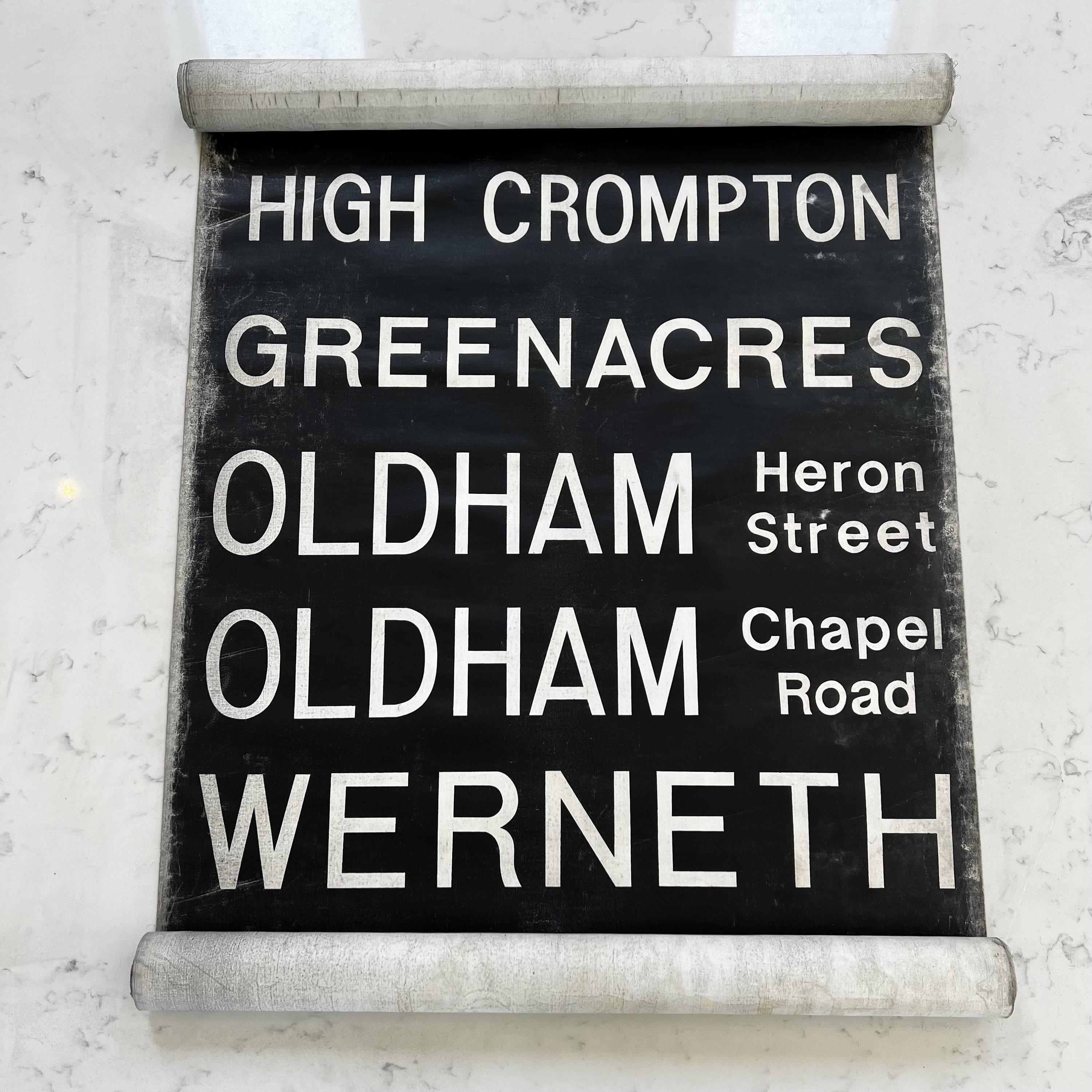 1960 Bus Sign INDIVIDUAL Place-name Oldham / High Crompton / Greenacres ...