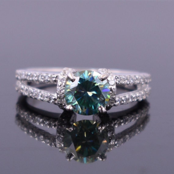 Blue Diamond Ring With White Stone Accent Engagement Ring - Etsy