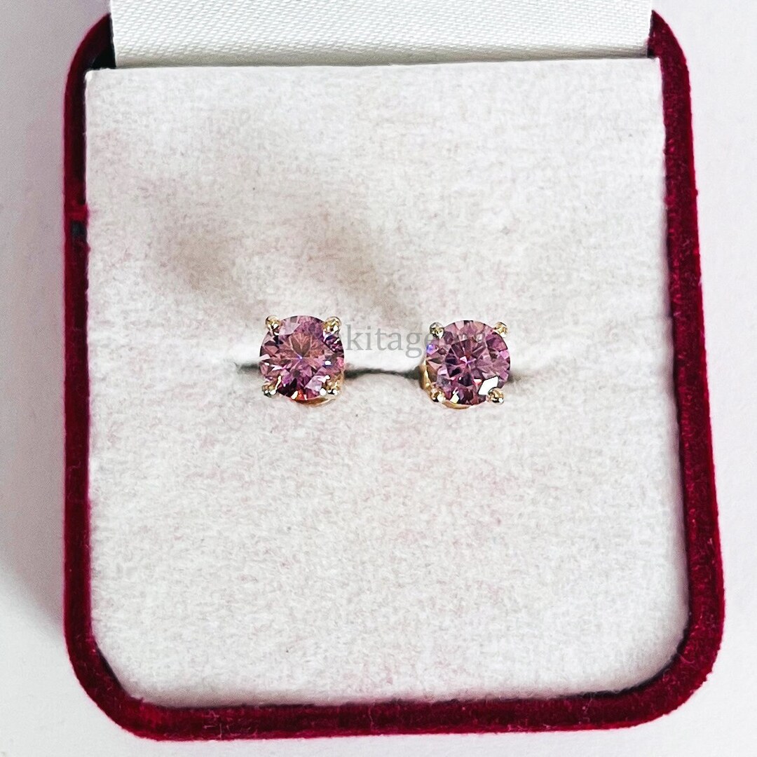 2.00 Ct Pink Diamond Studs Earrings in Rose Gold Finish Great Shine and ...
