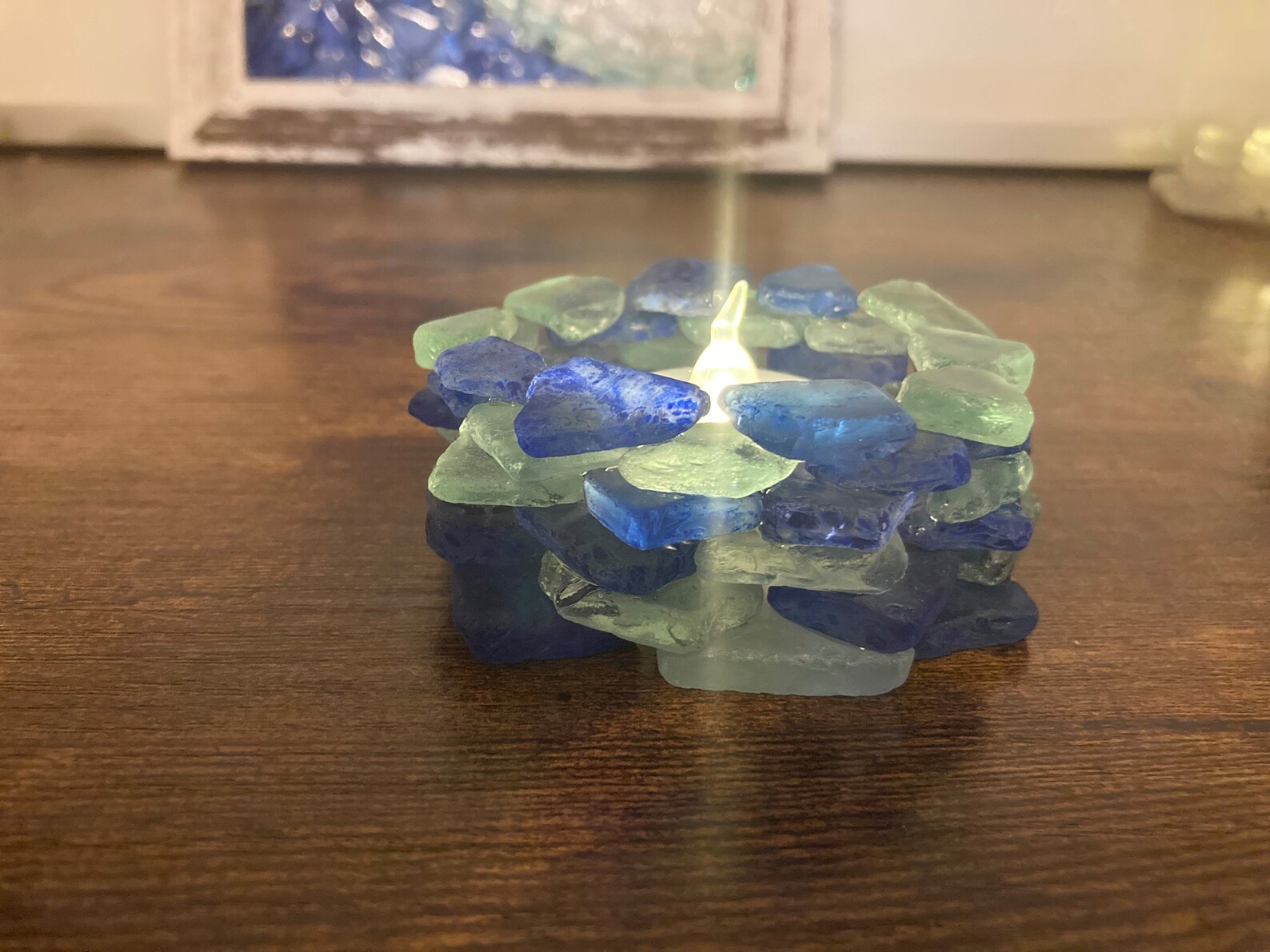 Beach Blue & Green Sea Glass Tea Light Candle Holder | Etsy