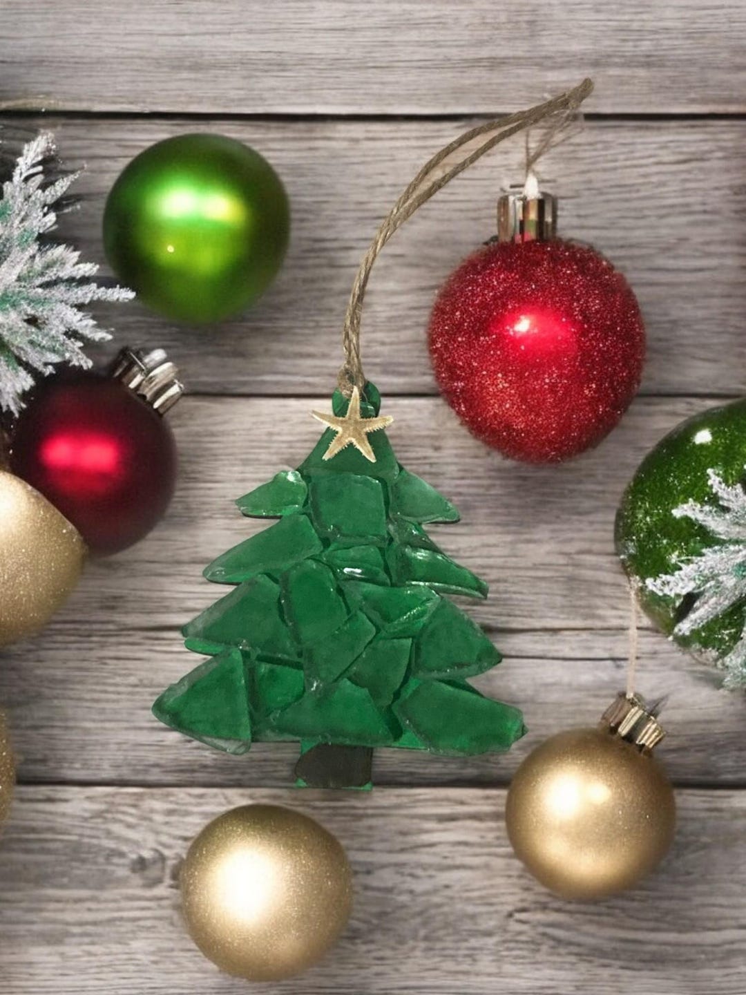 Beach Sea Glass Green Christmas Tree Ornament/ Handmade/ FREE SHIPPING ...