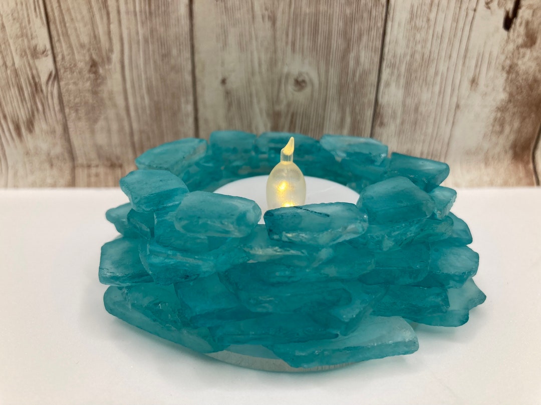 Handmade Beach Glass Tea Light Holder: Turquoise Coastal Decor - Etsy