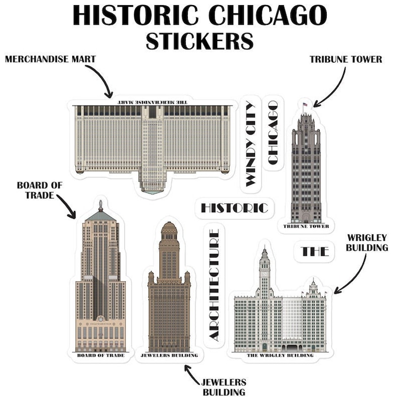 Historic Chicago Architecture Sticker Pack - Etsy