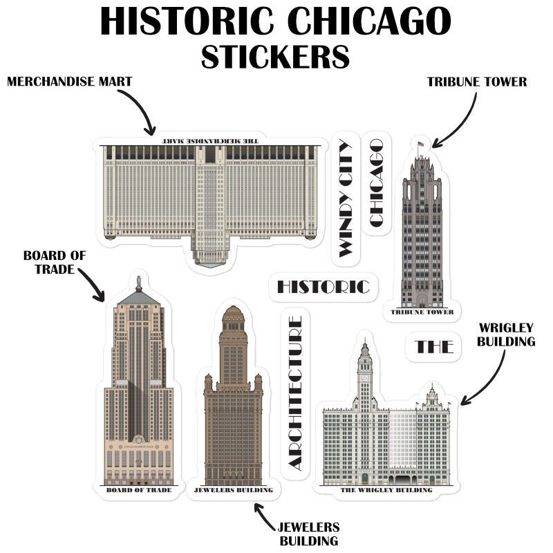 Historic Chicago Architecture Sticker Pack - Etsy