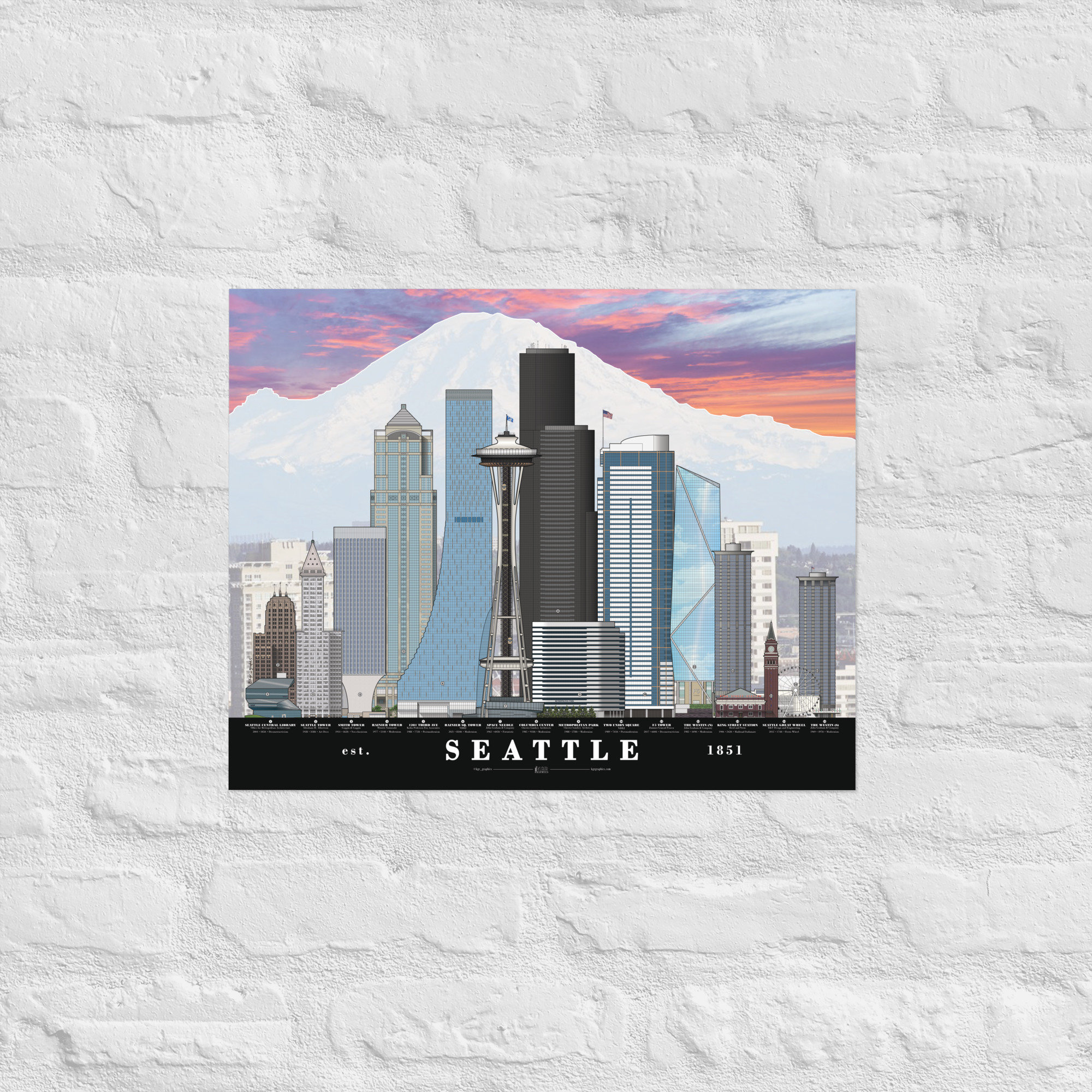 Seattle Skyline Poster 16x20 - Etsy