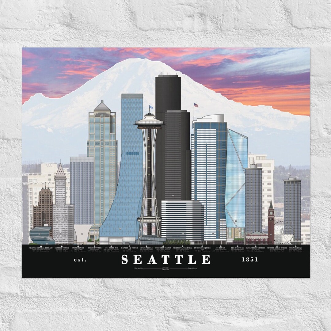 Seattle Skyline Poster - 16x20 - Etsy