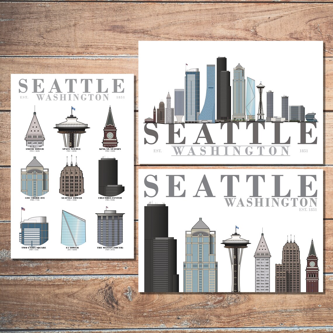 Seattle Architecture Postcards - Set of 4 - Etsy