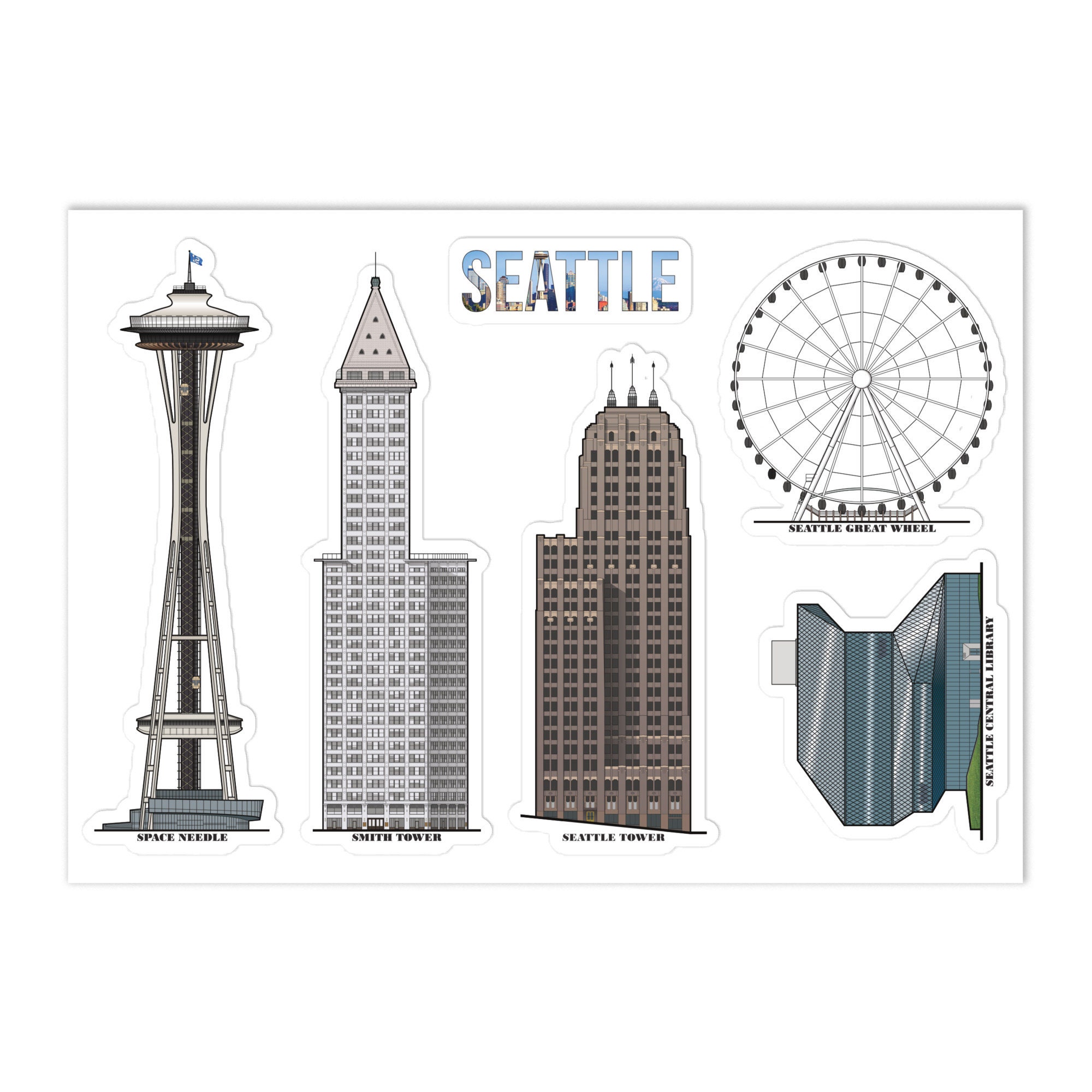 Seattle Architecture Sticker Pack - Etsy