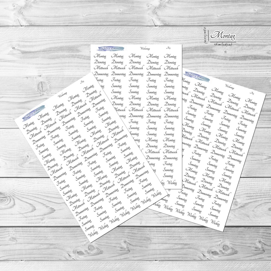 Days of the Week Word Stickers Planner Stickers Stickers - Etsy