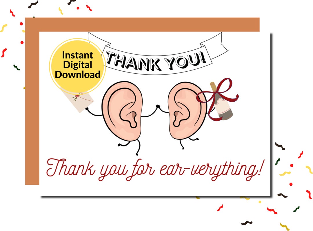 Audiology ENT Thank You Card/audiology Thank You Card/ear Pun Printable ...