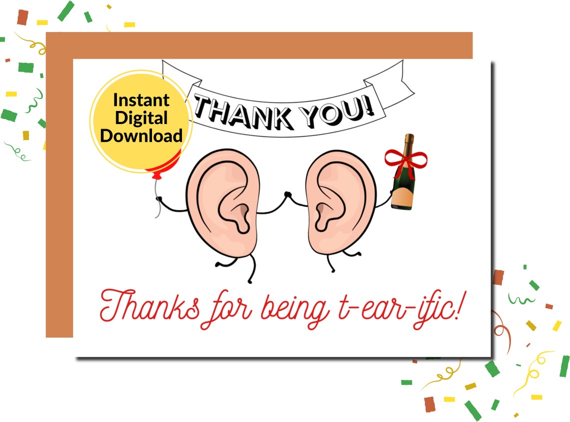 Audiology ENT Thank You Card/audiology Thank You Card/ear Pun Printable ...