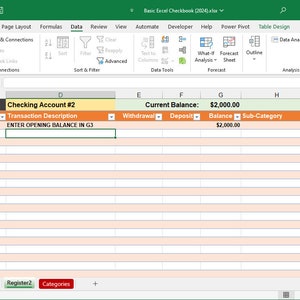 Excel Checkbook Register Download - Etsy