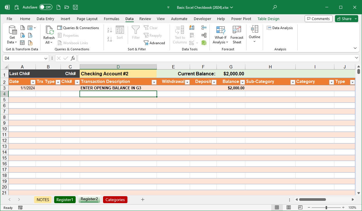 Excel Checkbook Register Download - Etsy