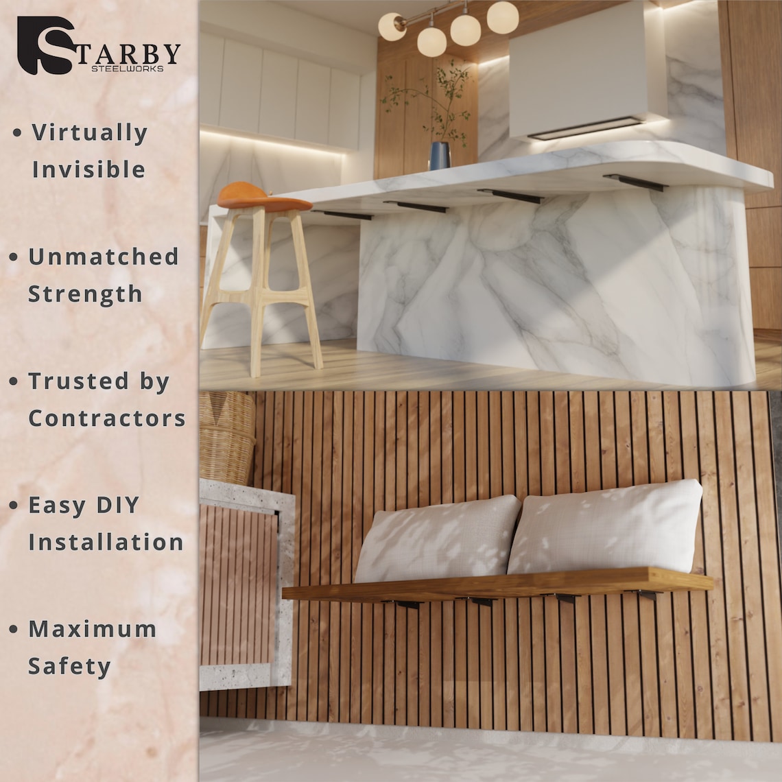 Heavy Duty Floating Shelf Bracket, Strong Invisible Floating Countertop ...