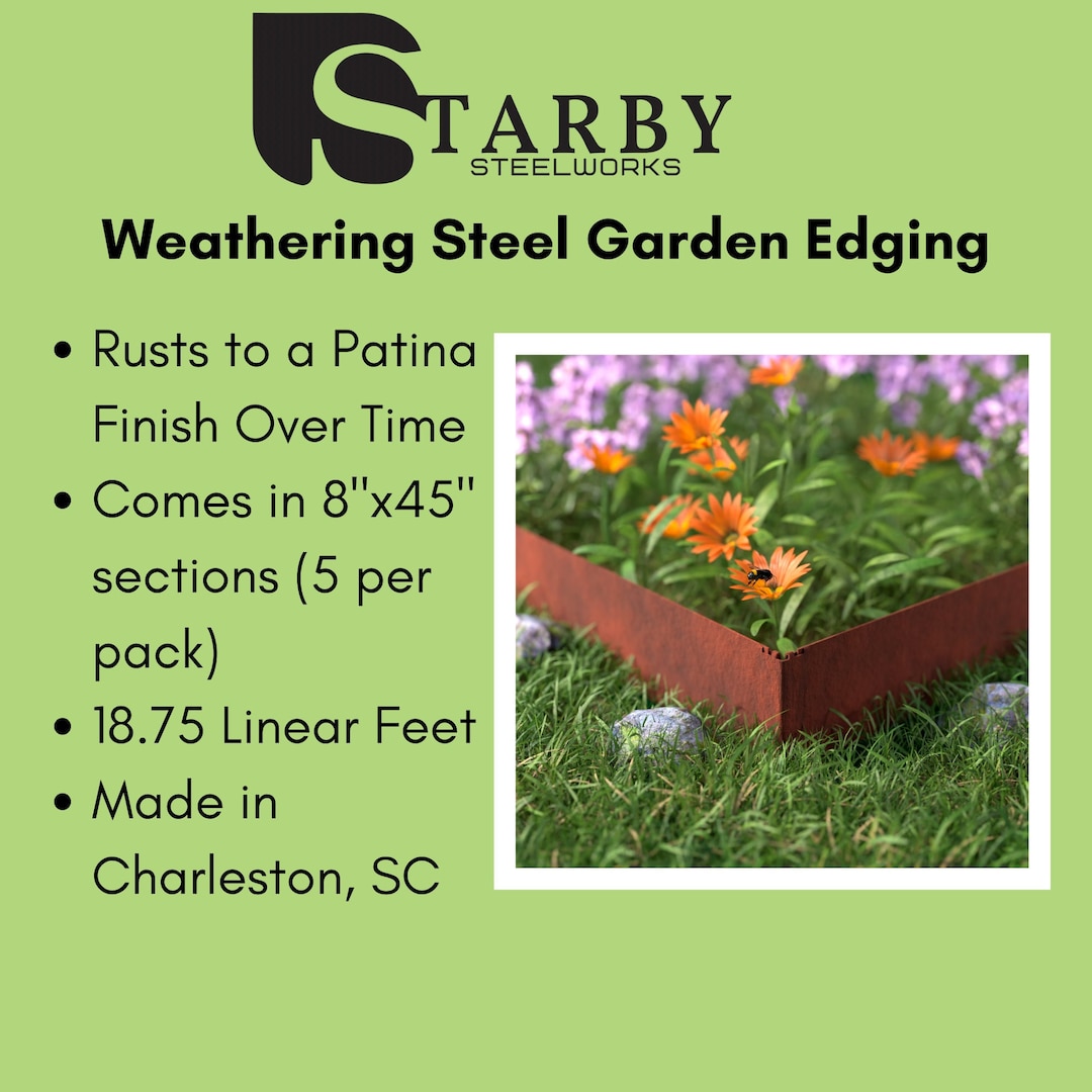 Cor-ten Steel Landscape Edging - Weathering Rust Patina Finish - 45x8 ...
