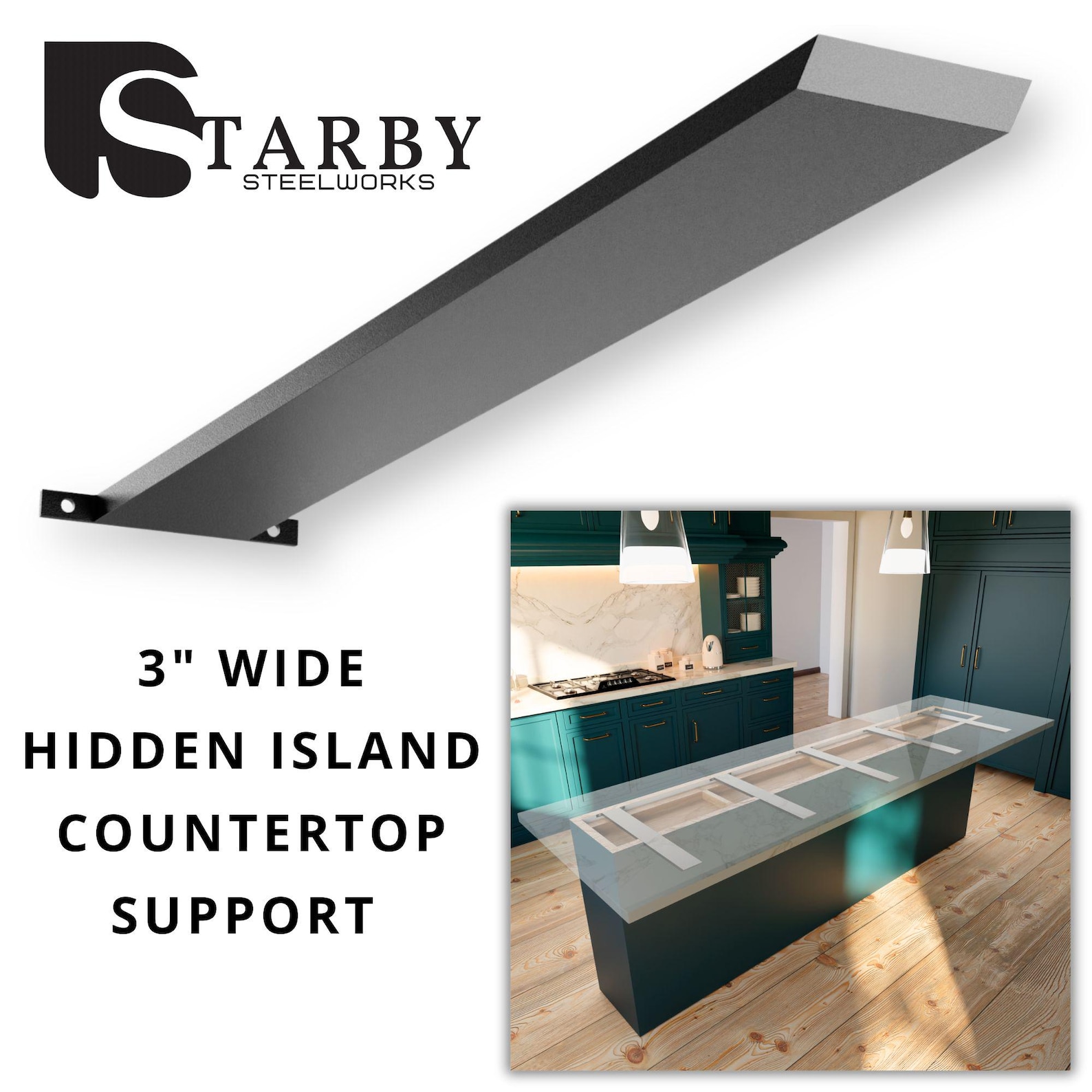 Heavy-duty Hidden Island Countertop Support Bracket, Metal Kitchen ...
