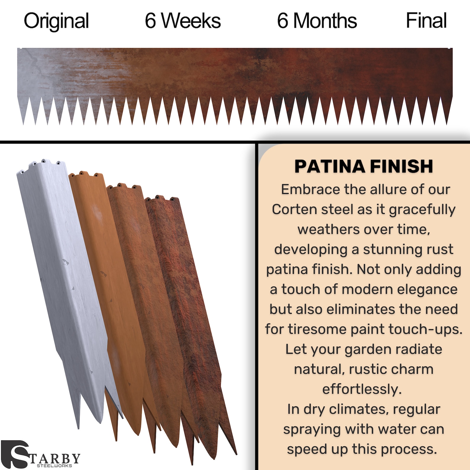 Cor-ten Steel Landscape Edging - Weathering Rust Patina Finish - 45x8 ...