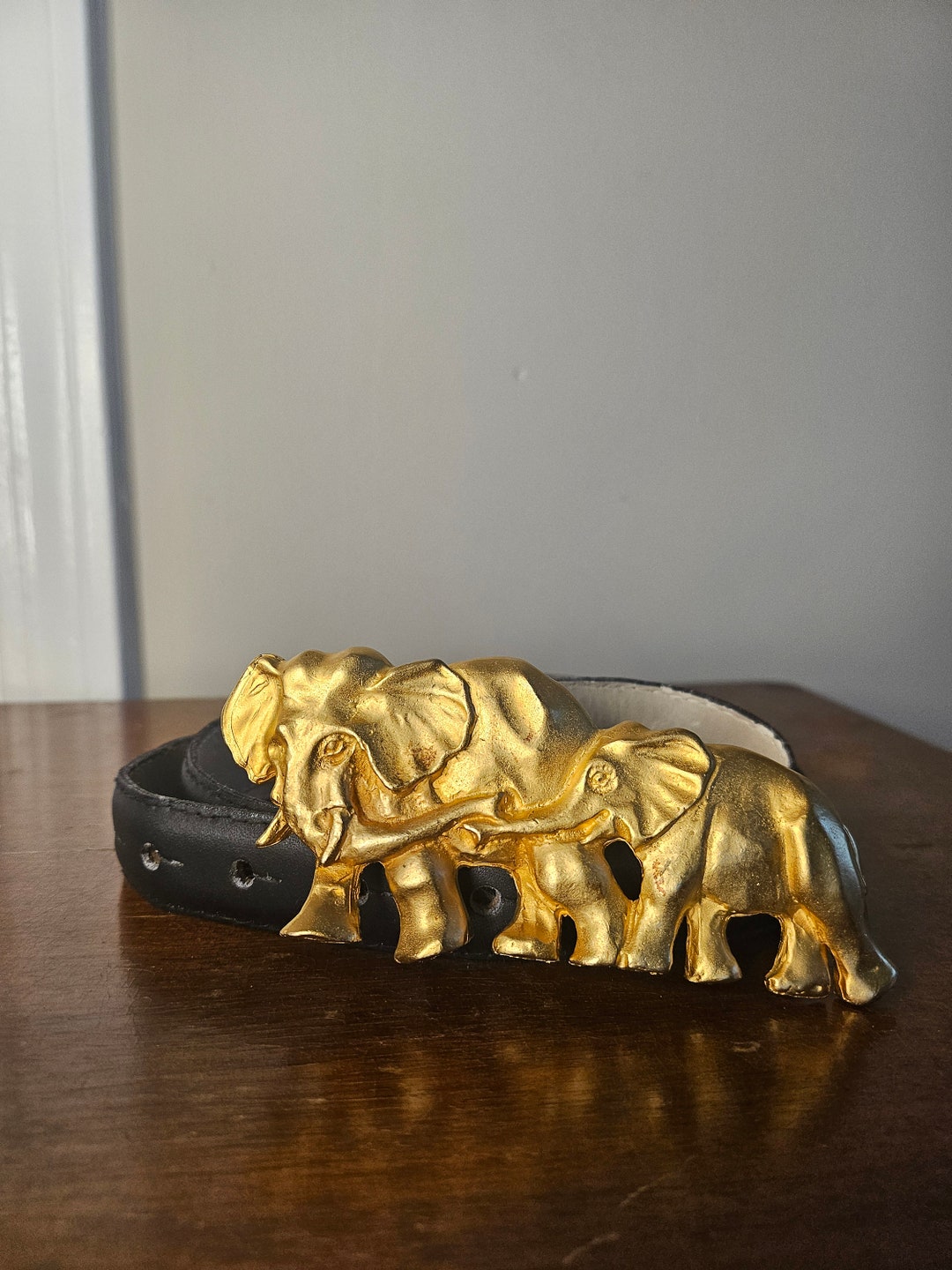 80s Gail Labelle Gold Elephant Belt Leather Animal Buckle - Etsy