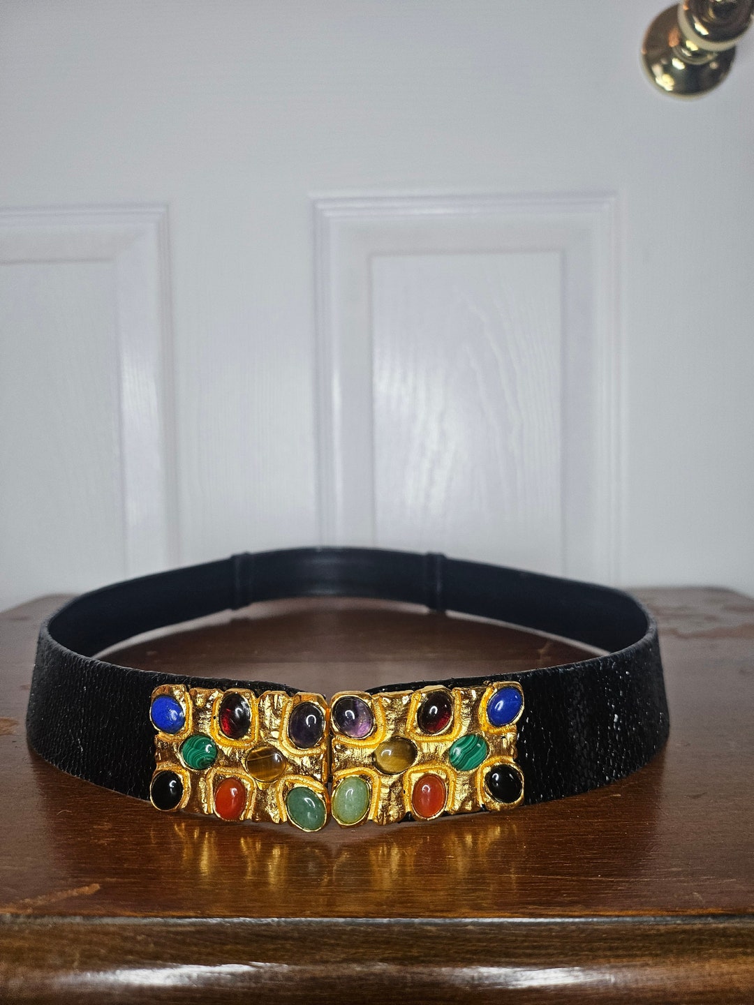J Tiras Vintage Gemstone Leather Belt Size 6 Disco Rainbow Buckle - Etsy