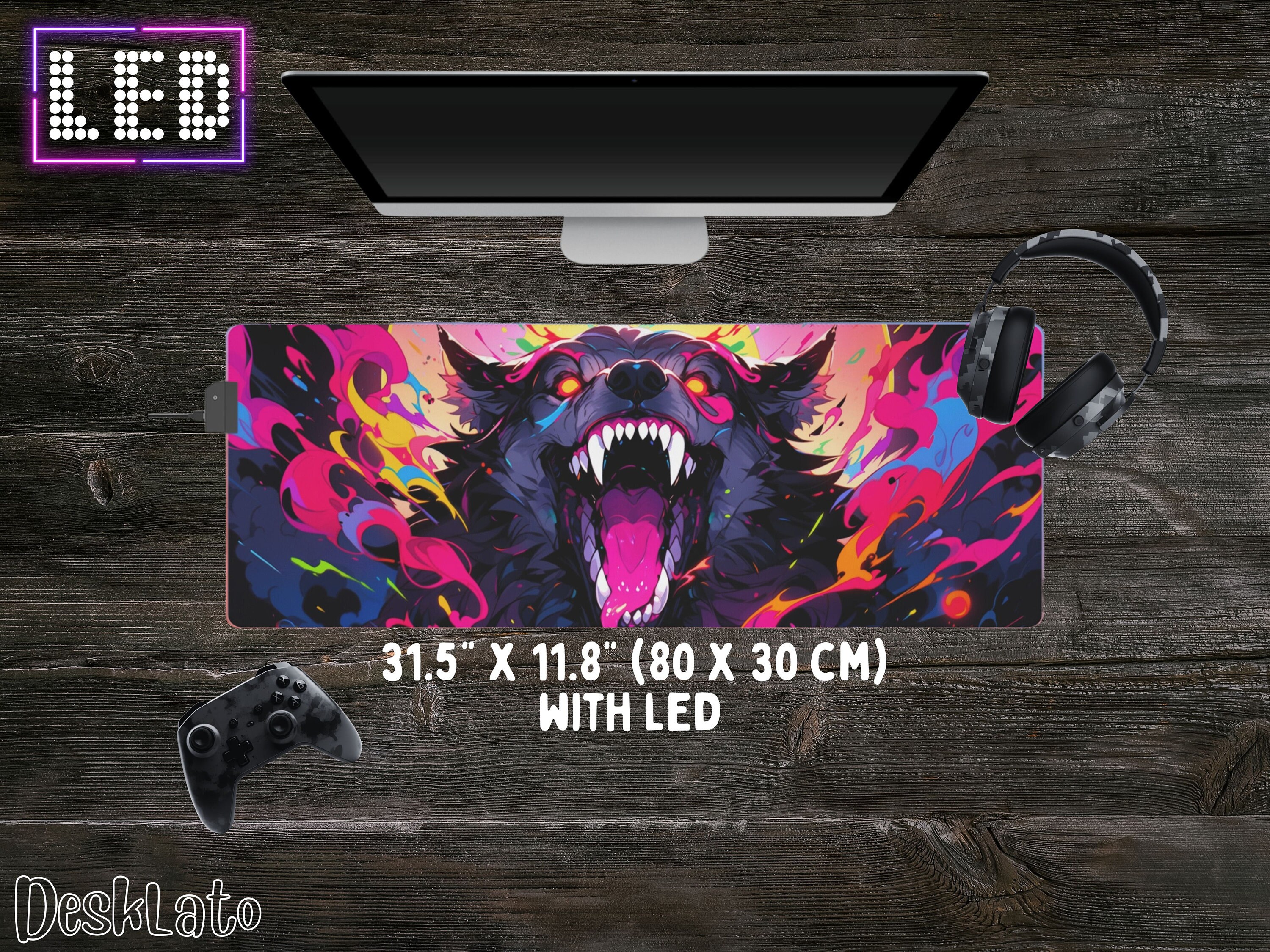 Crazed Wolf Desk Pad | Horror Desk Pad | Psychedellic Desk Pad | Dark ...