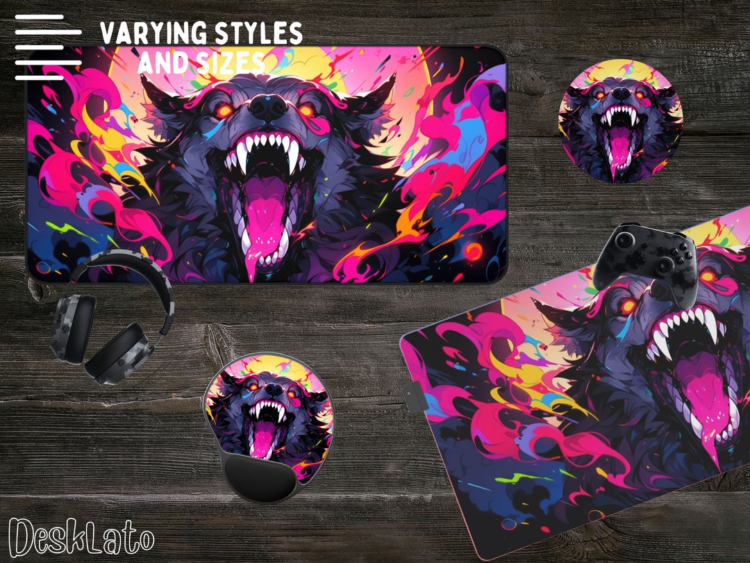 Crazed Wolf Desk Pad | Horror Desk Pad | Psychedellic Desk Pad | Dark ...