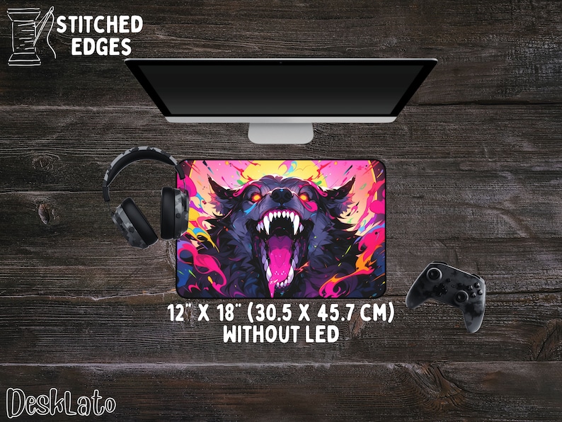 Crazed Wolf Desk Pad | Horror Desk Pad | Psychedellic Desk Pad | Dark ...