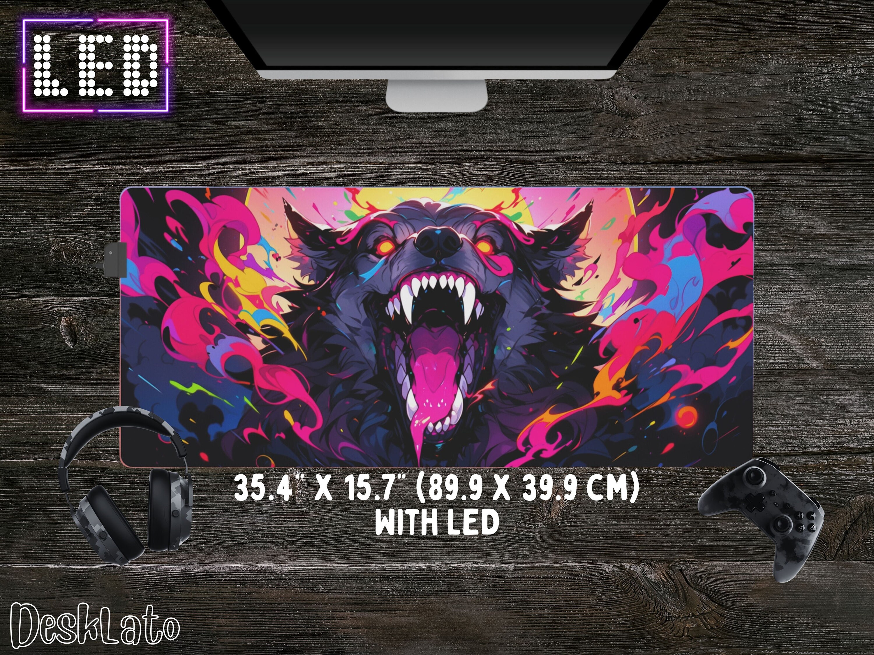 Crazed Wolf Desk Pad | Horror Desk Pad | Psychedellic Desk Pad | Dark ...