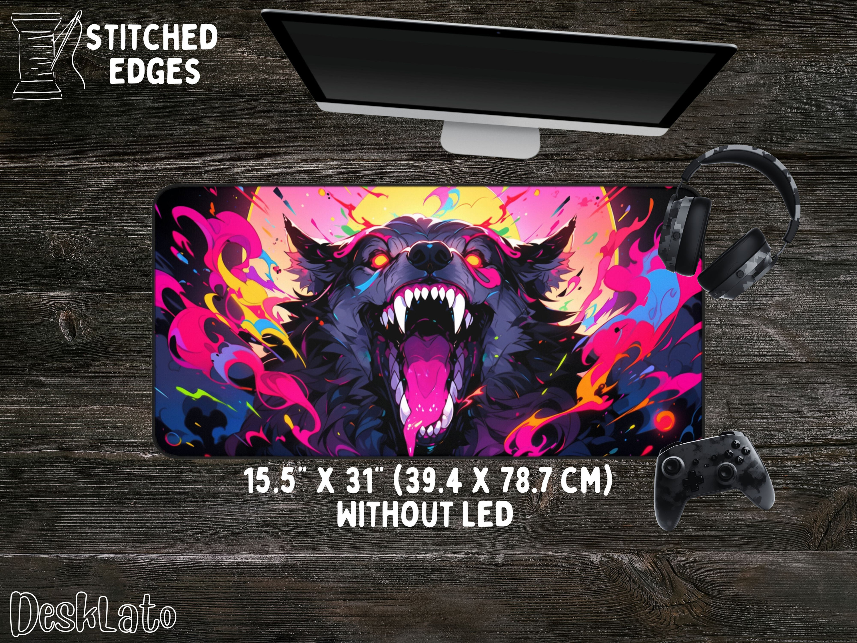 Crazed Wolf Desk Pad | Horror Desk Pad | Psychedellic Desk Pad | Dark ...