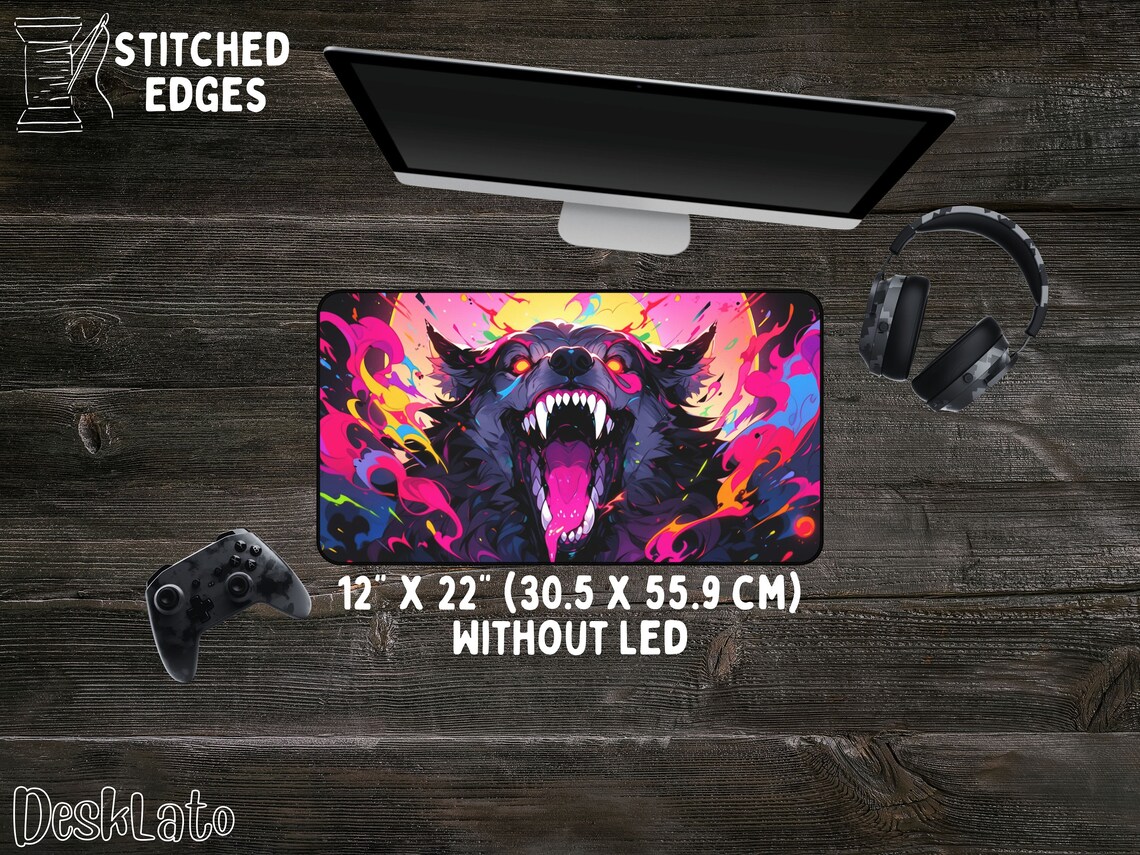 Crazed Wolf Desk Pad Horror Desk Pad Psychedellic Desk Pad Dark Fantasy ...