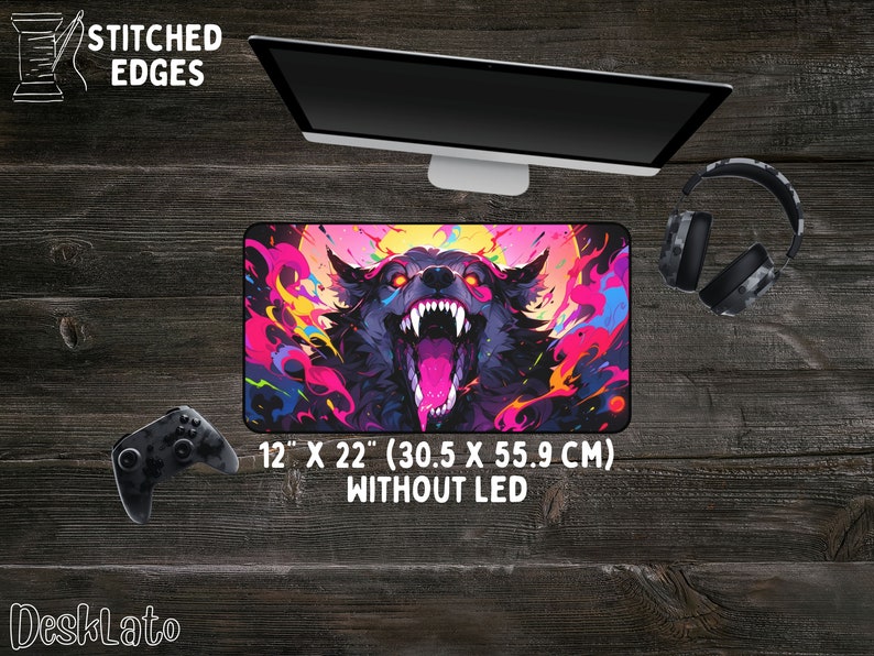 Crazed Wolf Desk Pad | Horror Desk Pad | Psychedellic Desk Pad | Dark ...