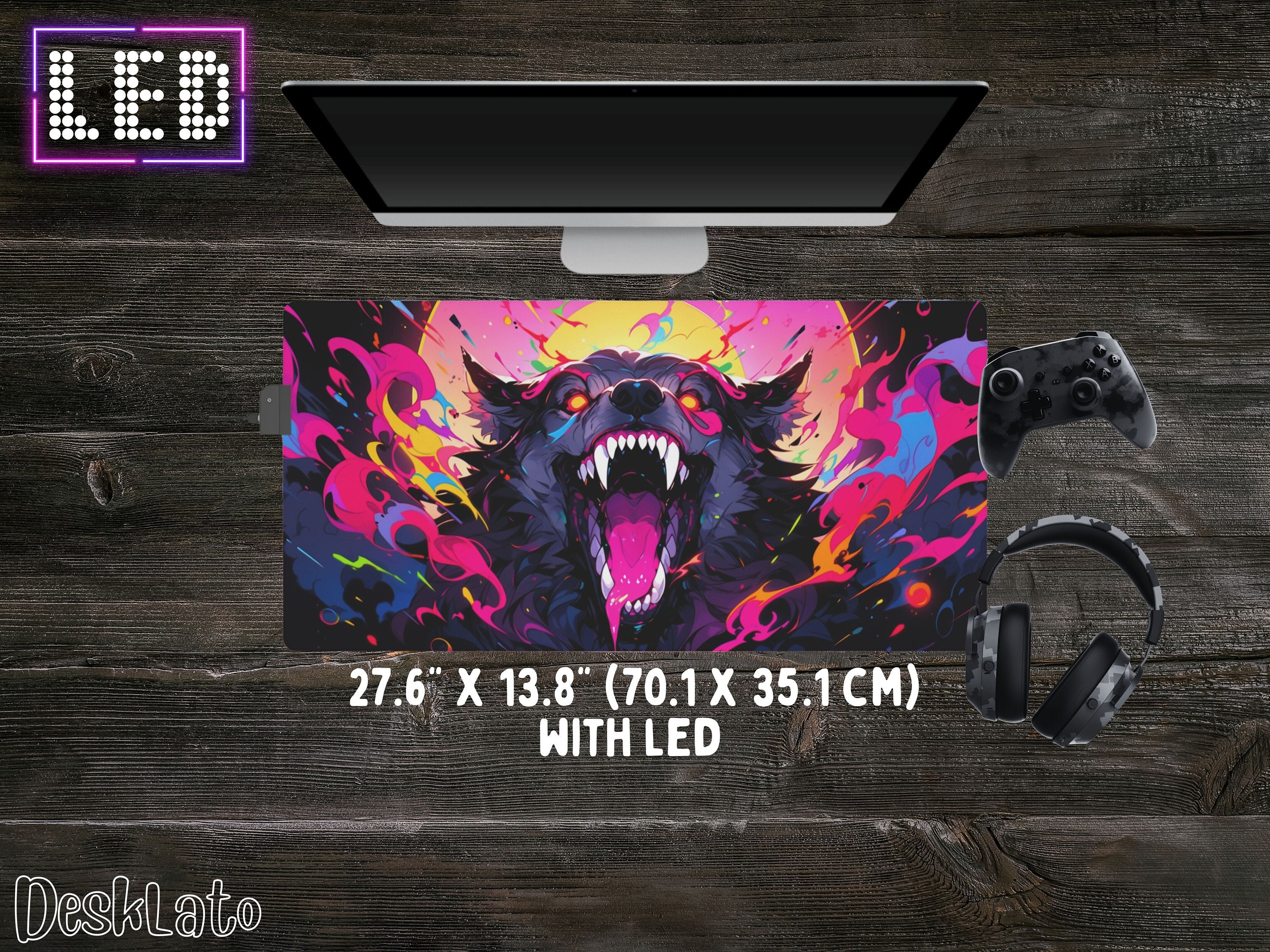 Crazed Wolf Desk Pad | Horror Desk Pad | Psychedellic Desk Pad | Dark ...