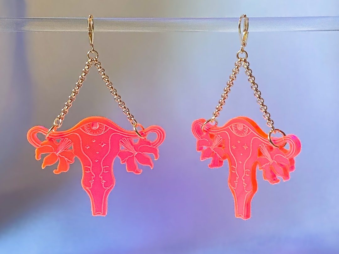Womb Magic Uterus Earrings Neon Fluorescent Acrylic Ovaries Girl Power ...