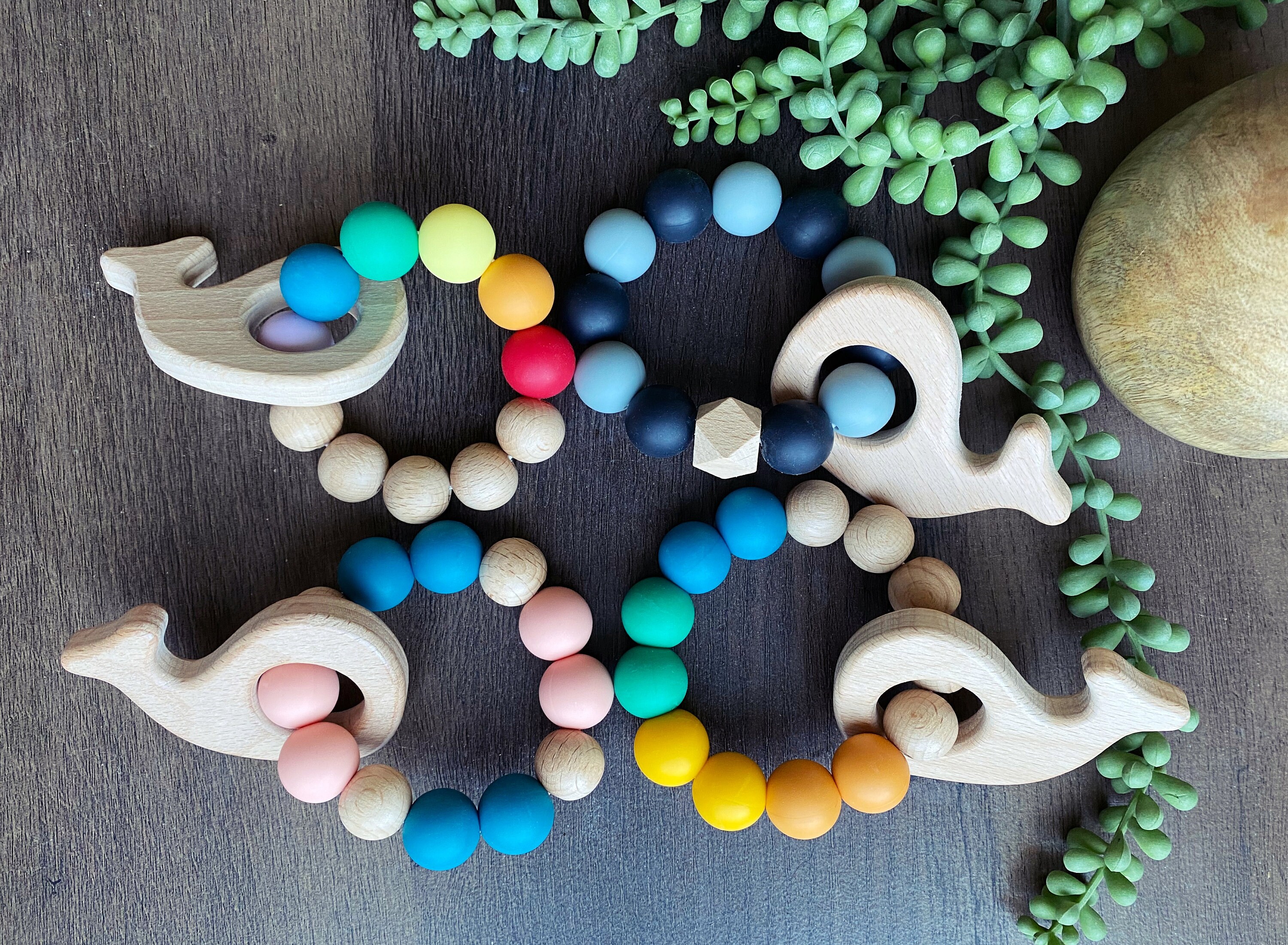Silicone/wood Baby Rattle Rings WHALES | Etsy