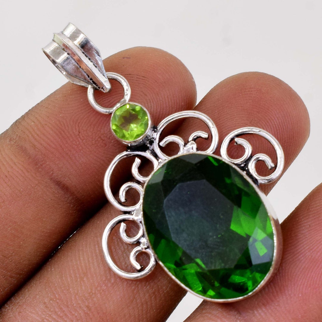 100% Natural Green Topaz, Gamstone Pendant Silver Plated Pendant ...