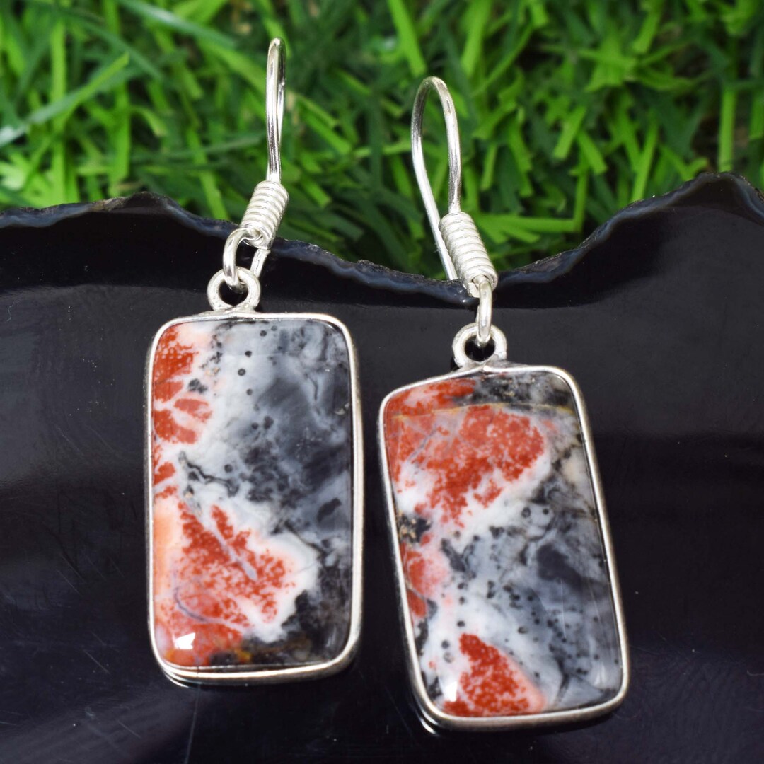 Natural Multi-color Cinabrite Mixed Gemstone Earring, Silver Plated ...