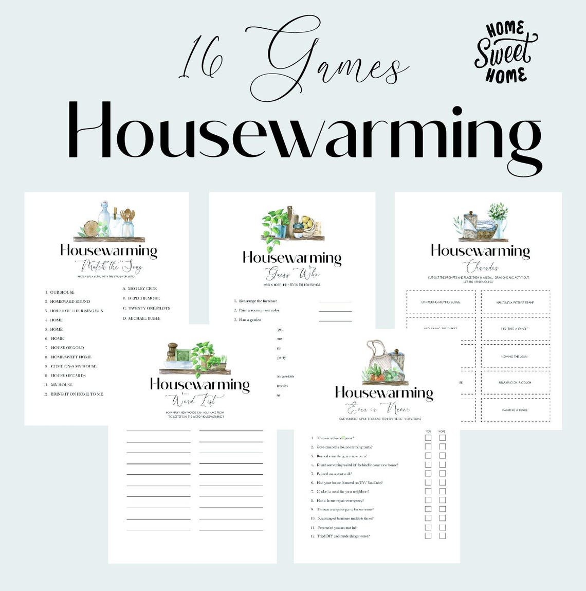 Housewarming Party Games Printable New House Party Games Housewarming ...