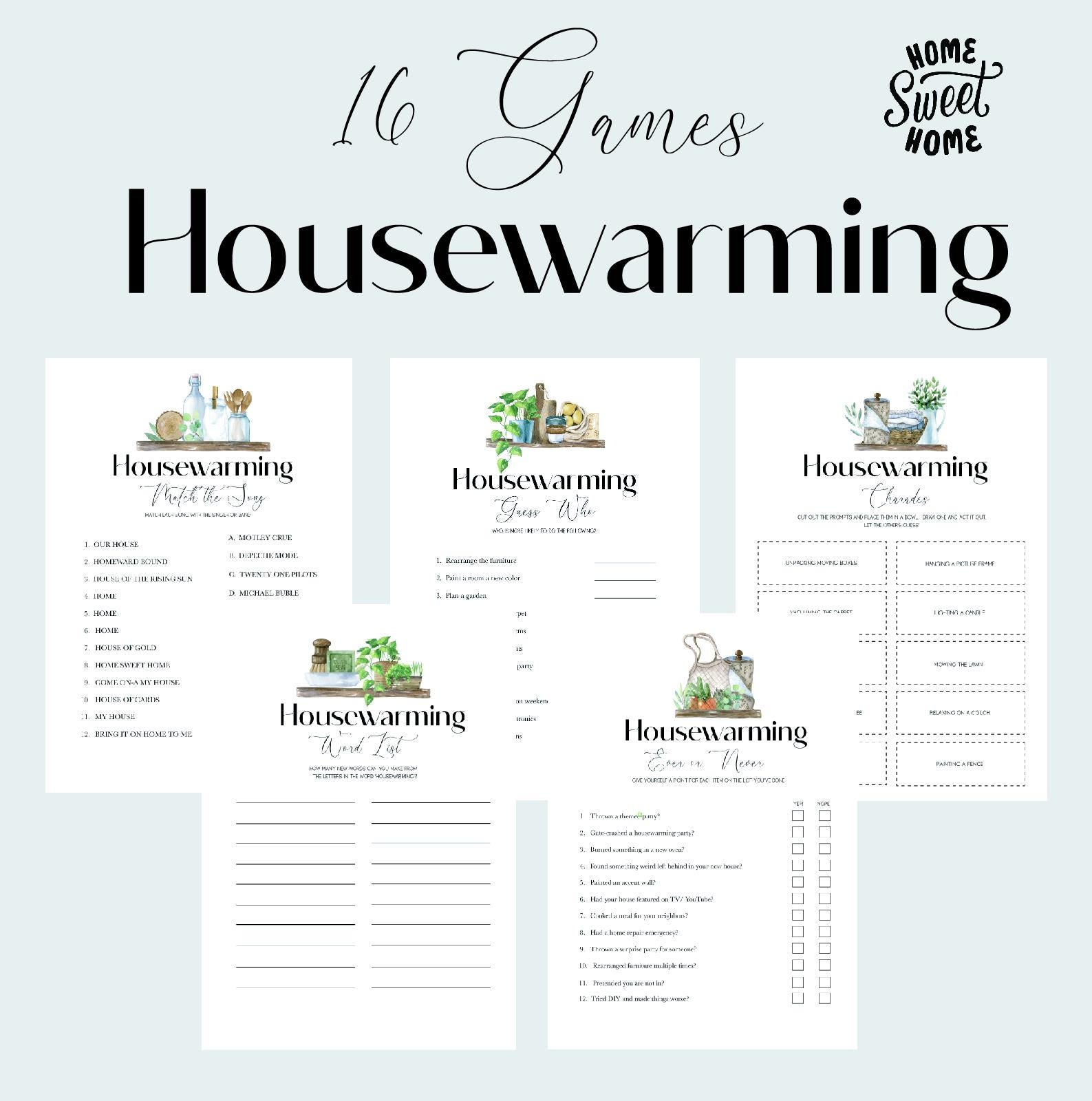 Housewarming Party Games Printable New House Party Games Housewarming ...