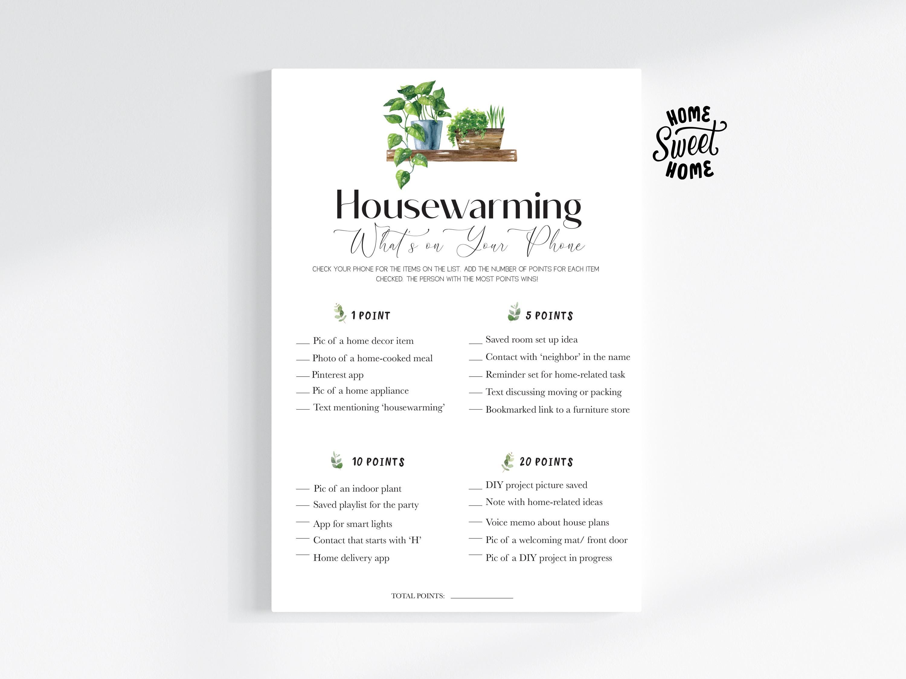 Housewarming Party Game What's on Your Phone Printable Housewarming ...